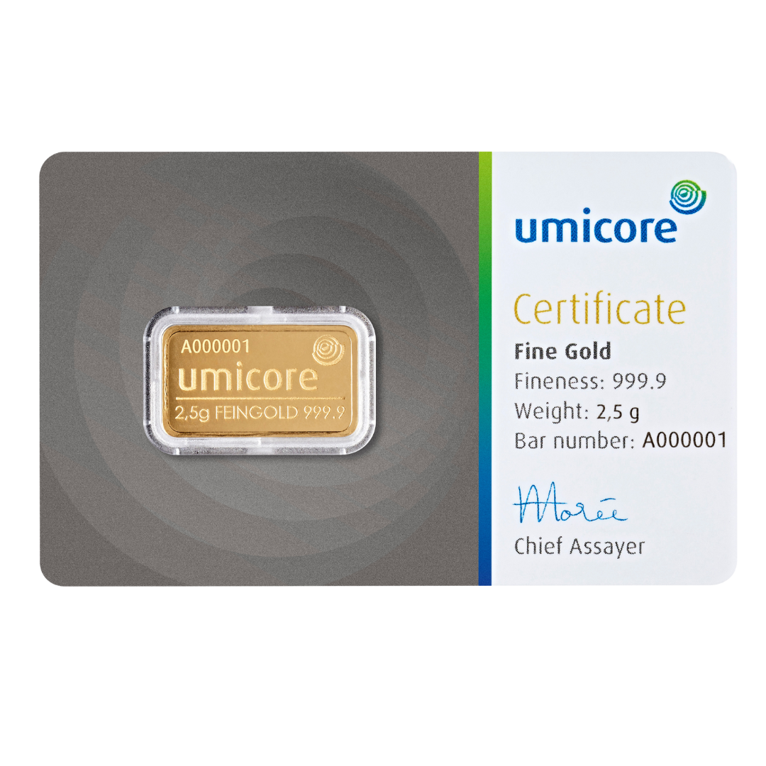 Umicore 2.5g Gold Bar – Cardiff Gold